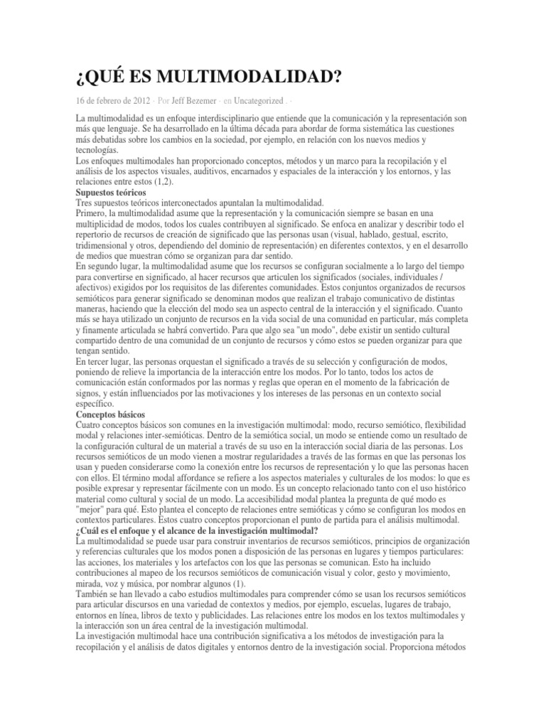 Qué Es Multimodalidad | Descargar gratis PDF | Semiótica | Sociedad