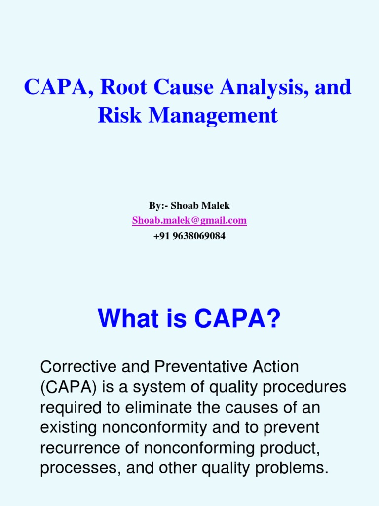 CAPA, Root Cause Analysis, and Risk Management | PDF | Risk ...