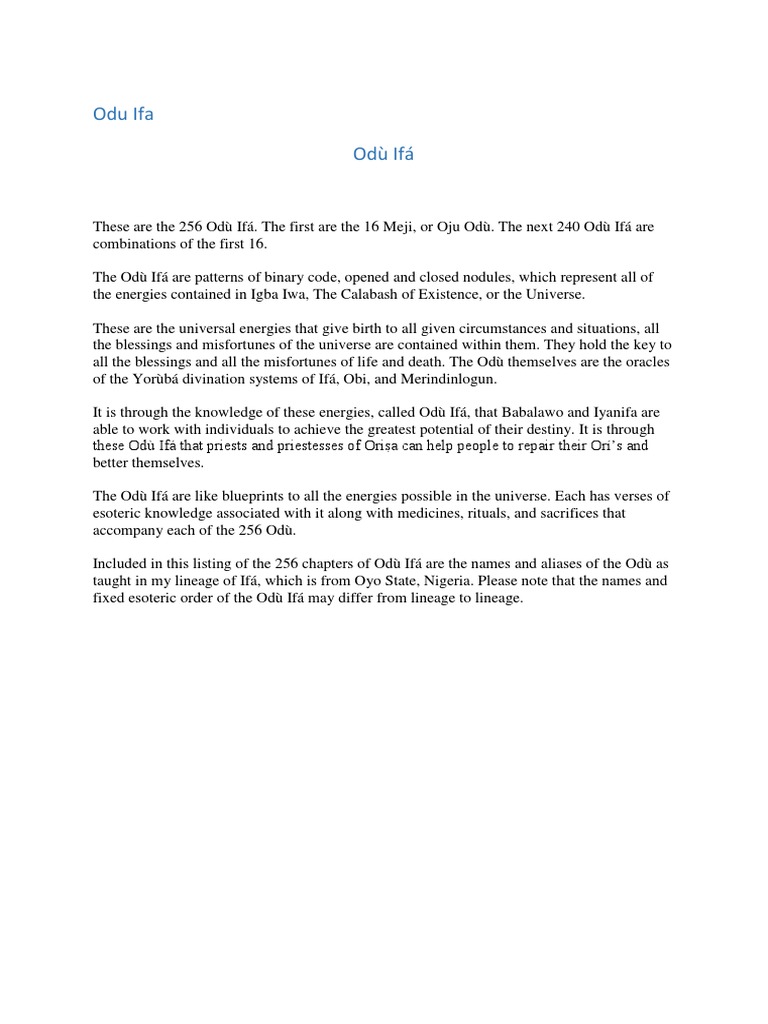 Odu Ifa | PDF | Divination | Ethnic Religion