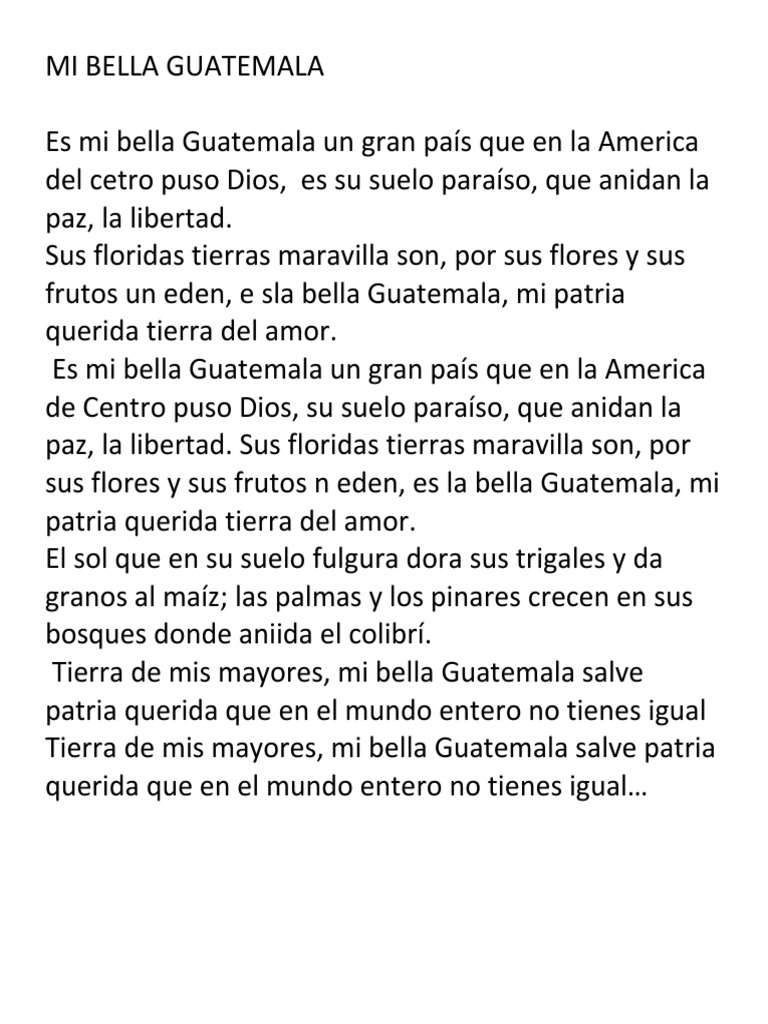 Mi Bella Guatemala: Poema y Letra | PDF