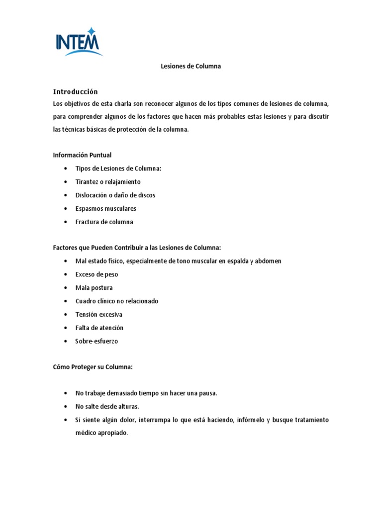 CHARLA 5 Lesiones de Columna PDF | PDF