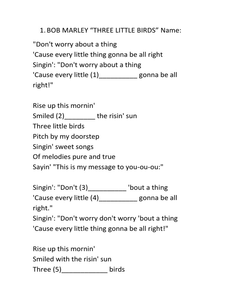 Bob Marley Three Little Birds | PDF | American Pop Songs | Singles (Music)