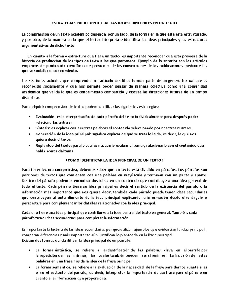 Estrategias para identificar ideas principales | PDF | Monólogo | Autor