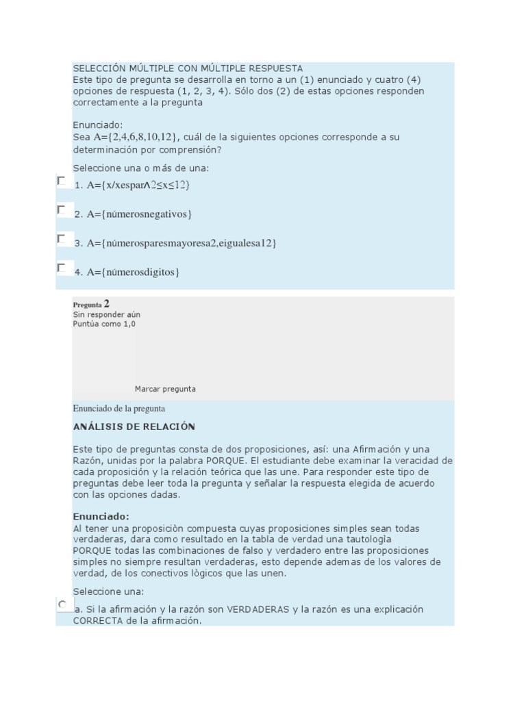 Selección Múltiple Con Múltiple Respuesta Evaluacion | PDF ...