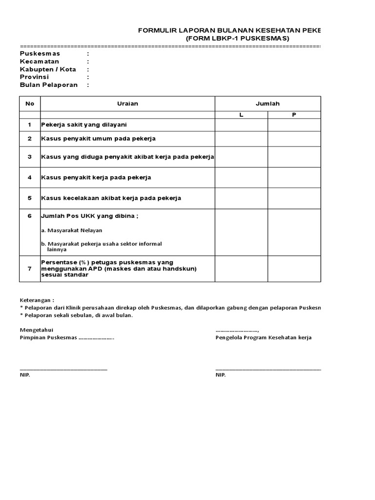 Format Pelaporan Kesjaor PKM Dikirim | PDF