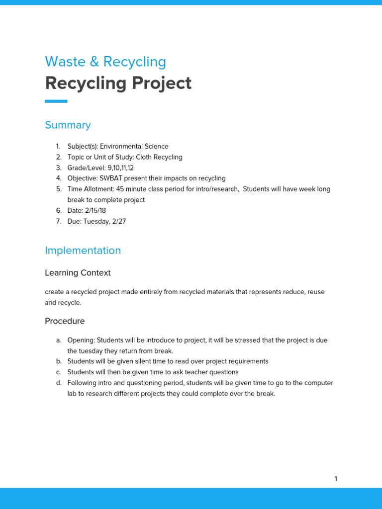 Recycling Project Recycling | PDF | Reuse | Recycling