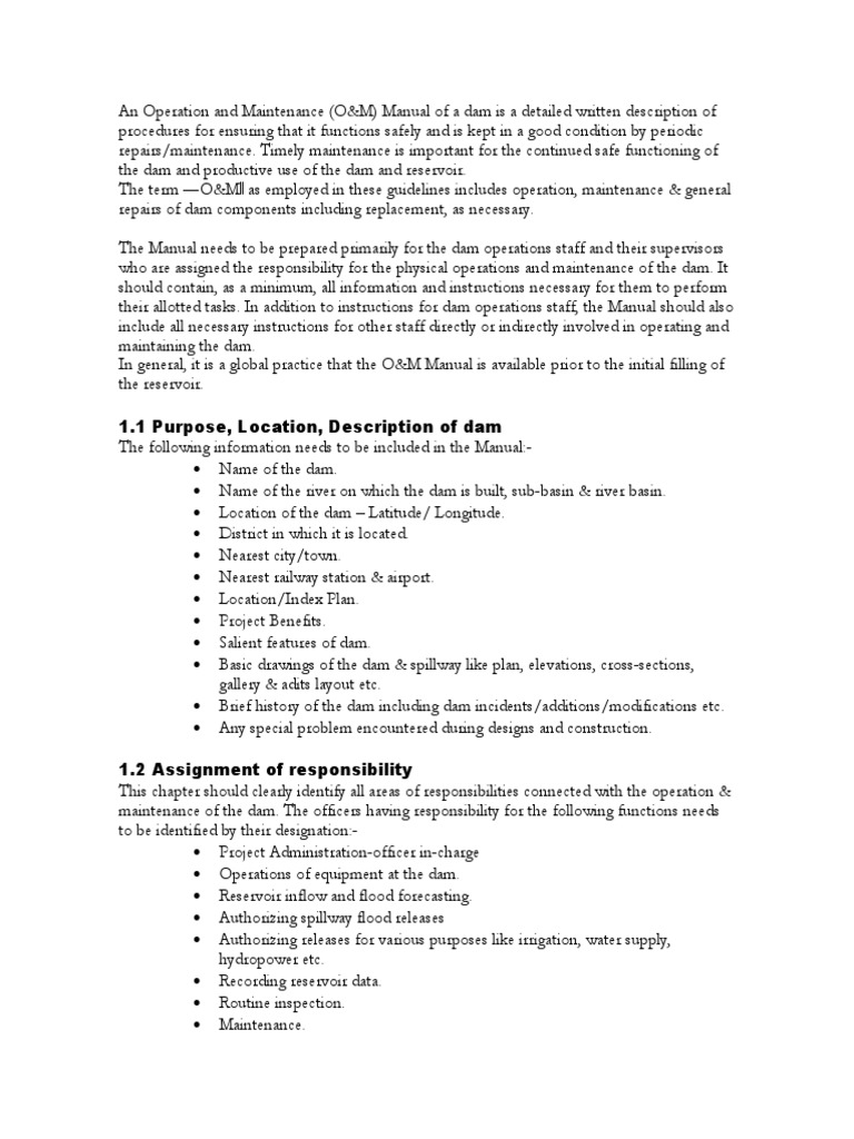 Dam Operation and Maintenance Manual | PDF | Dam | Spillway