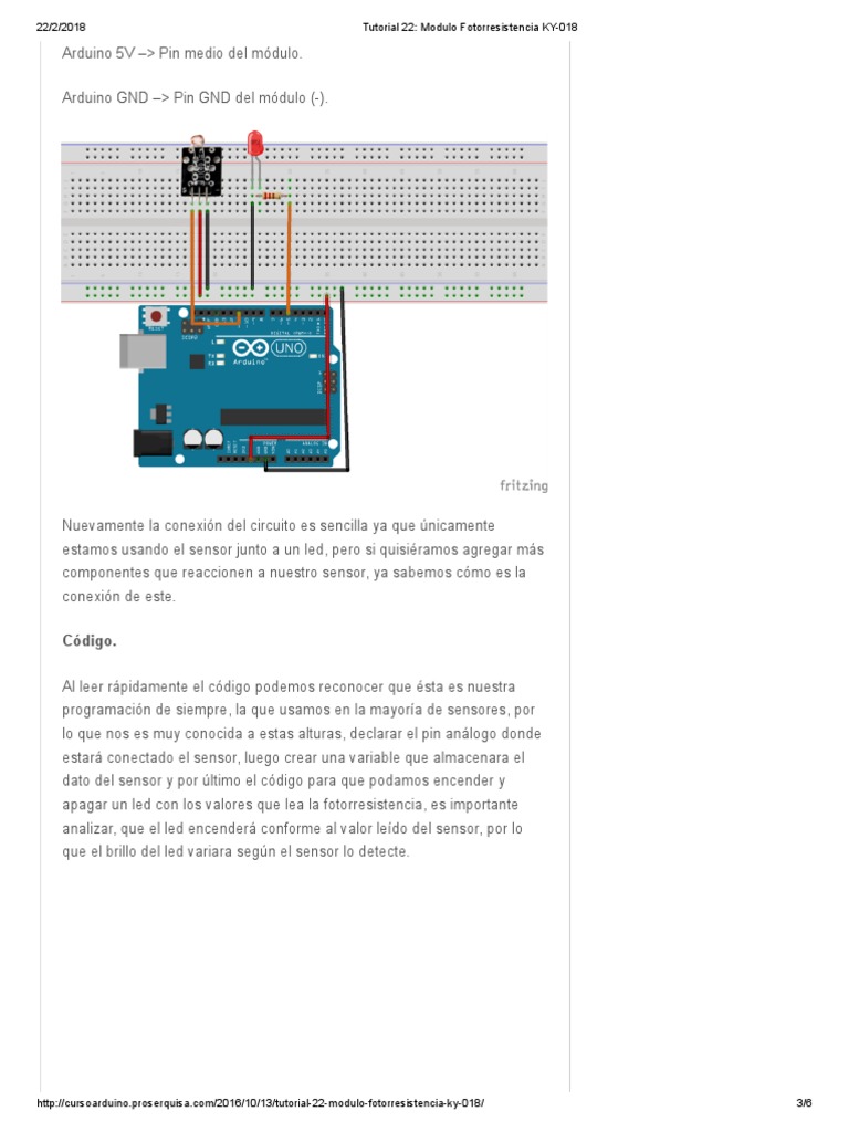 Tutorial 22 - Modulo Fotorresistencia KY-018 | PDF