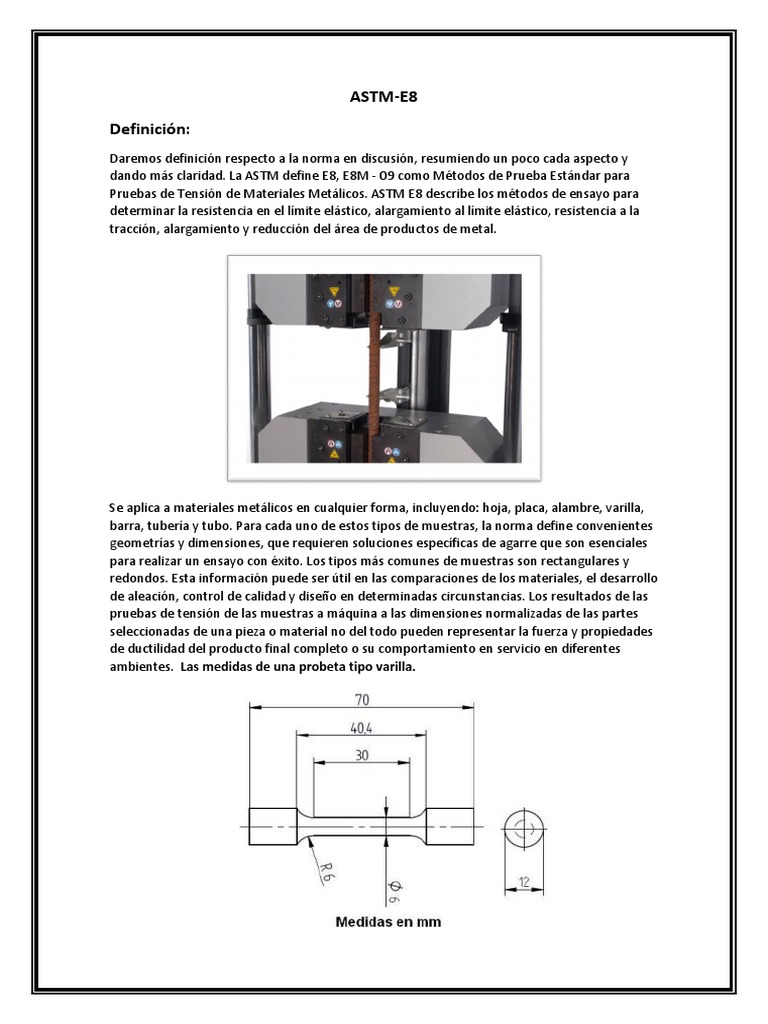 Pruebas de Tensión ASTM E8 para Metales | PDF | Ingeniería de ...
