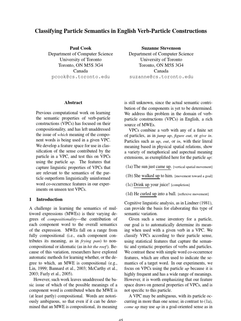 Classifying Particle Semantics in English Verb-Particle Constructions | PDF | Semantics | Idiom