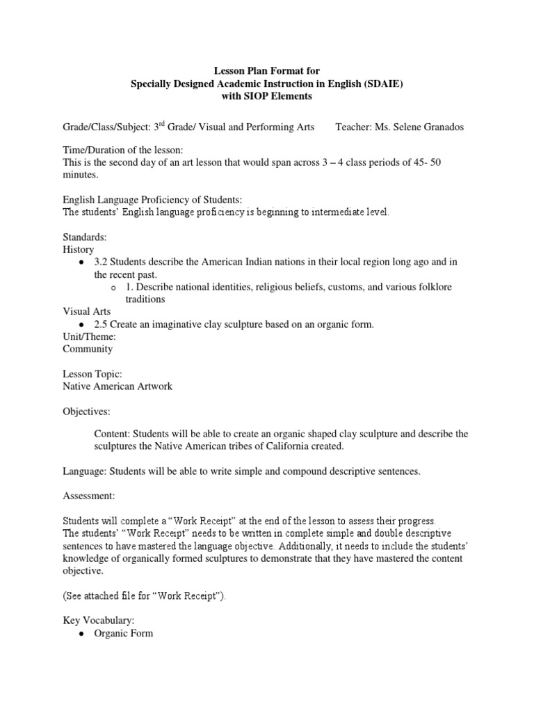 Ot 1 - Art Lesson Plan Saved | Download Free PDF | Reading ...