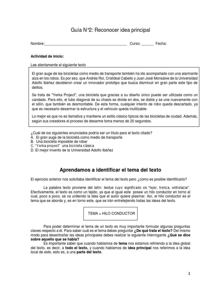 Guía 2 Lenguaje Idea Principal