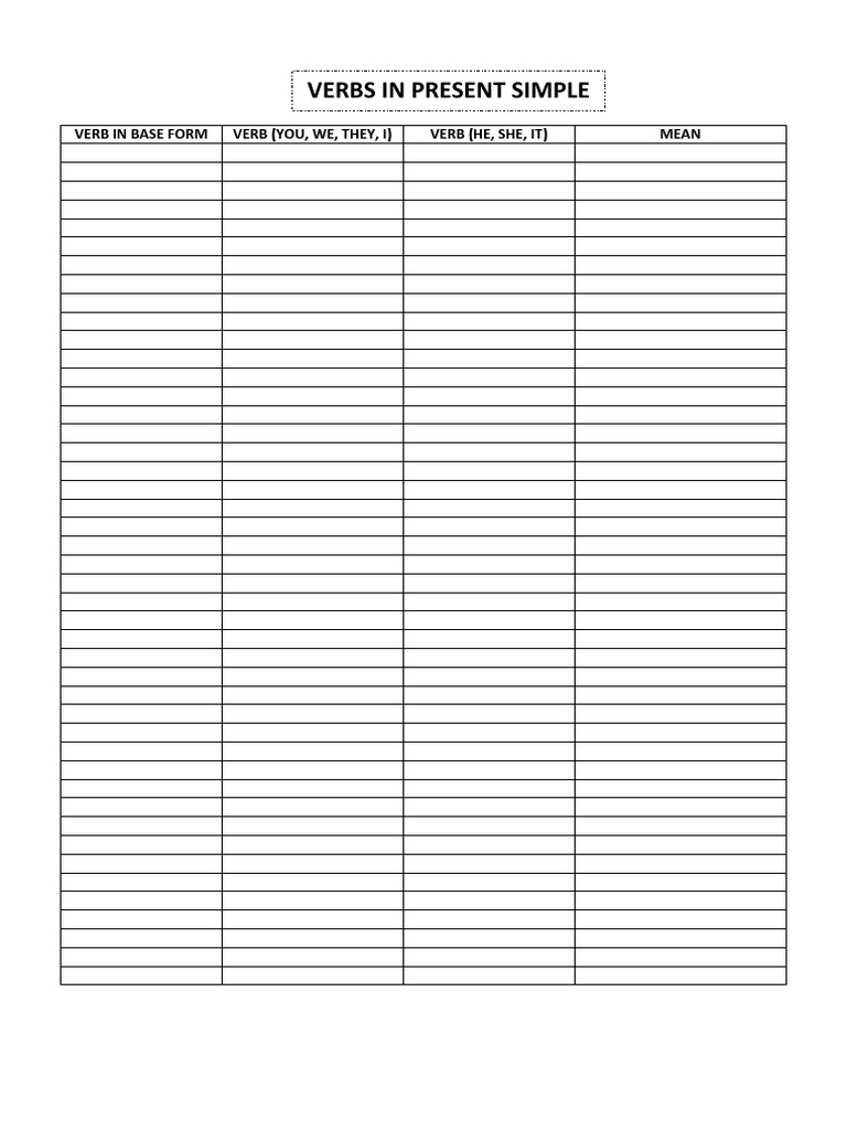 Verbs in Present Simple Chart-Print | PDF | Language Arts & Discipline