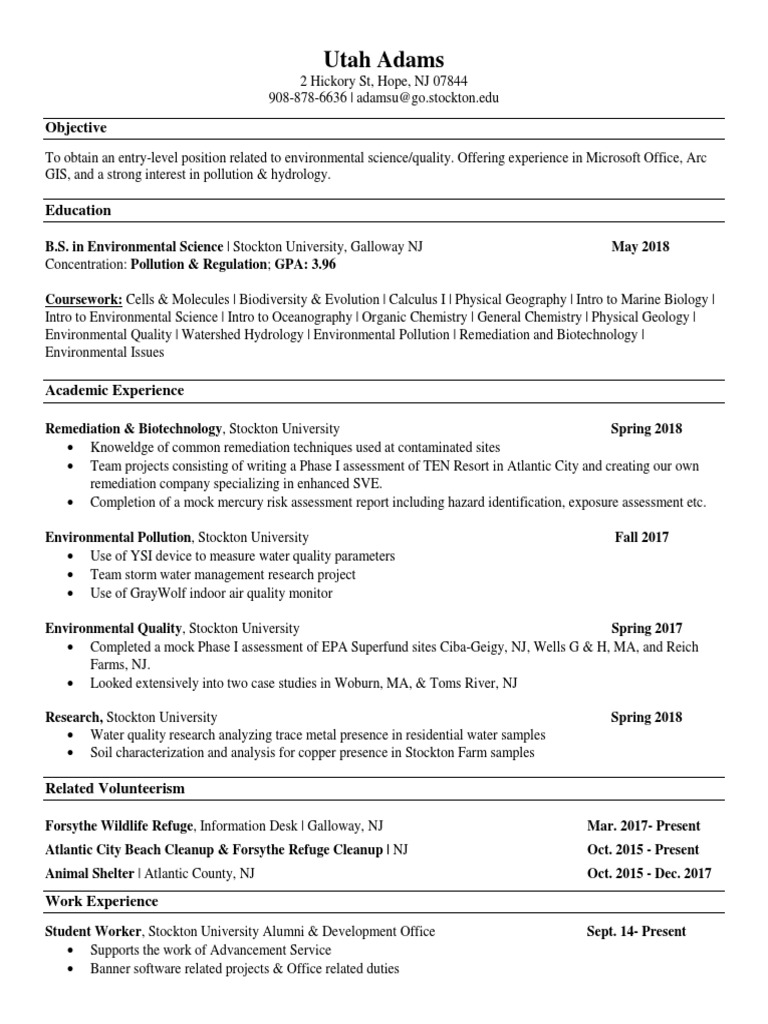 Resume - Utah Adams | PDF | Environmental Remediation | Water Quality