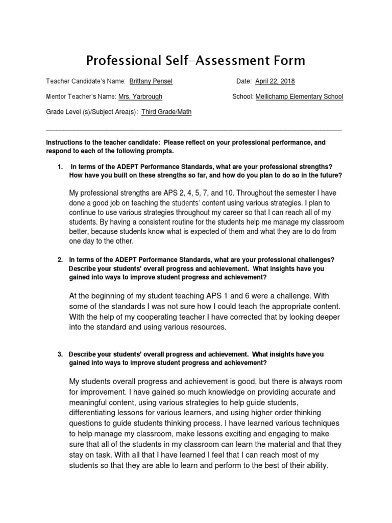 Professional Self Assessment 2 | PDF | Teachers | Educational Assessment