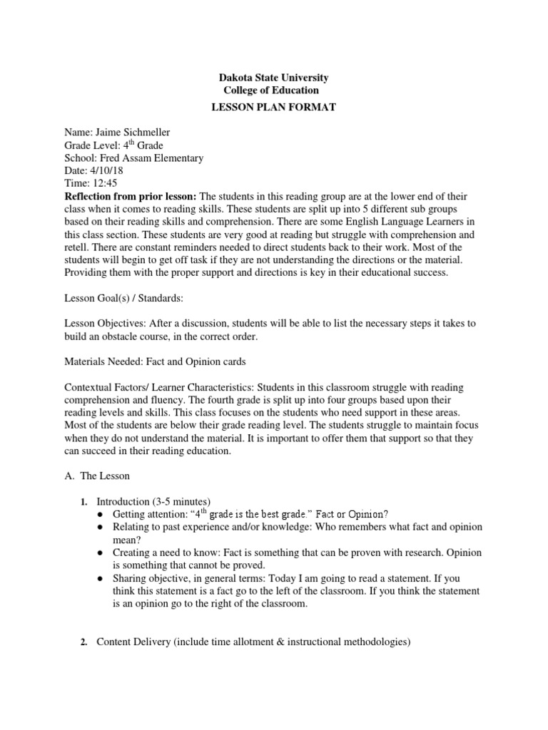 Fact and Opinion Lesson Plan | Download Free PDF | Reading ...