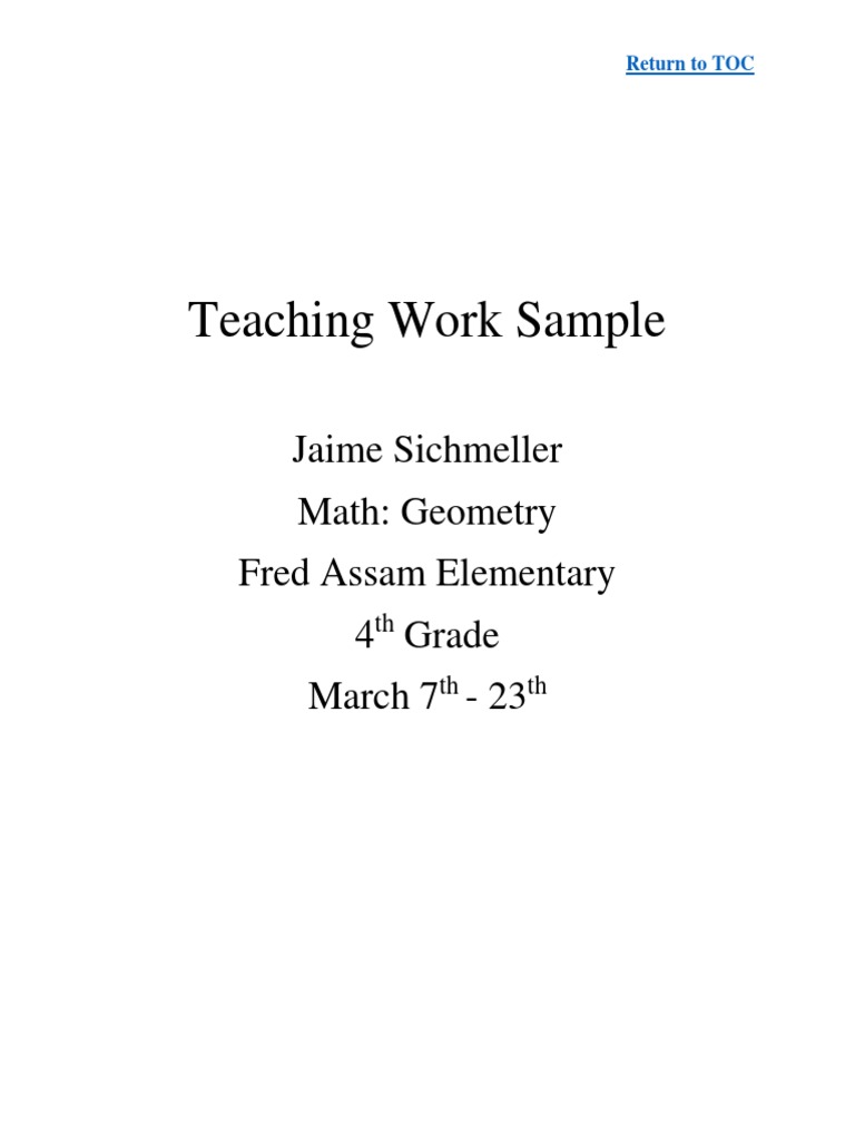 Teaching Work Sample: Jaime Sichmeller Math: Geometry Fred Assam ...