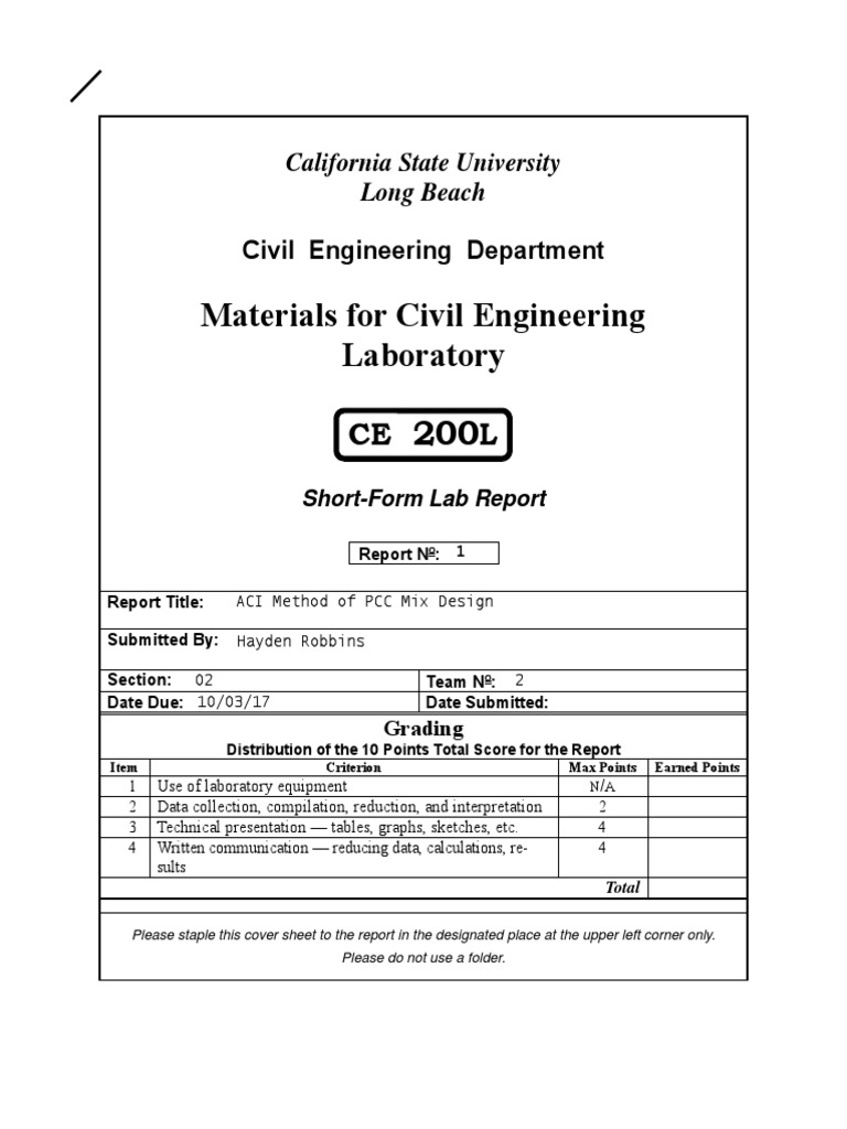 CE 200L Report 1 | PDF | Concrete | Materials