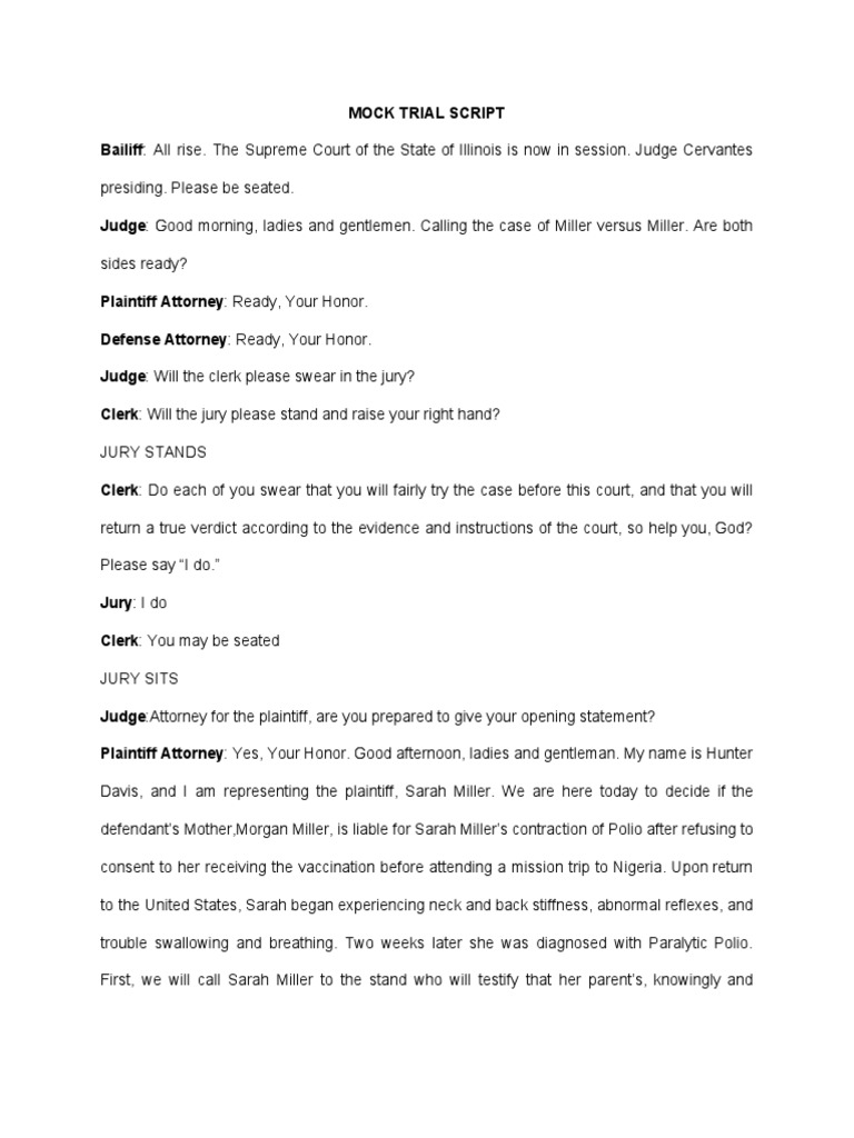 Mock Trial Script | Download Free PDF | Poliomyelitis | Medicine