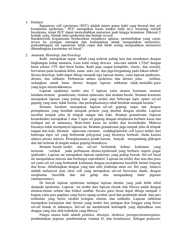 Karsinoma Sel Skuamosa Kulit: Patofisiologi, Diagnosis, dan Manajemen | PDF