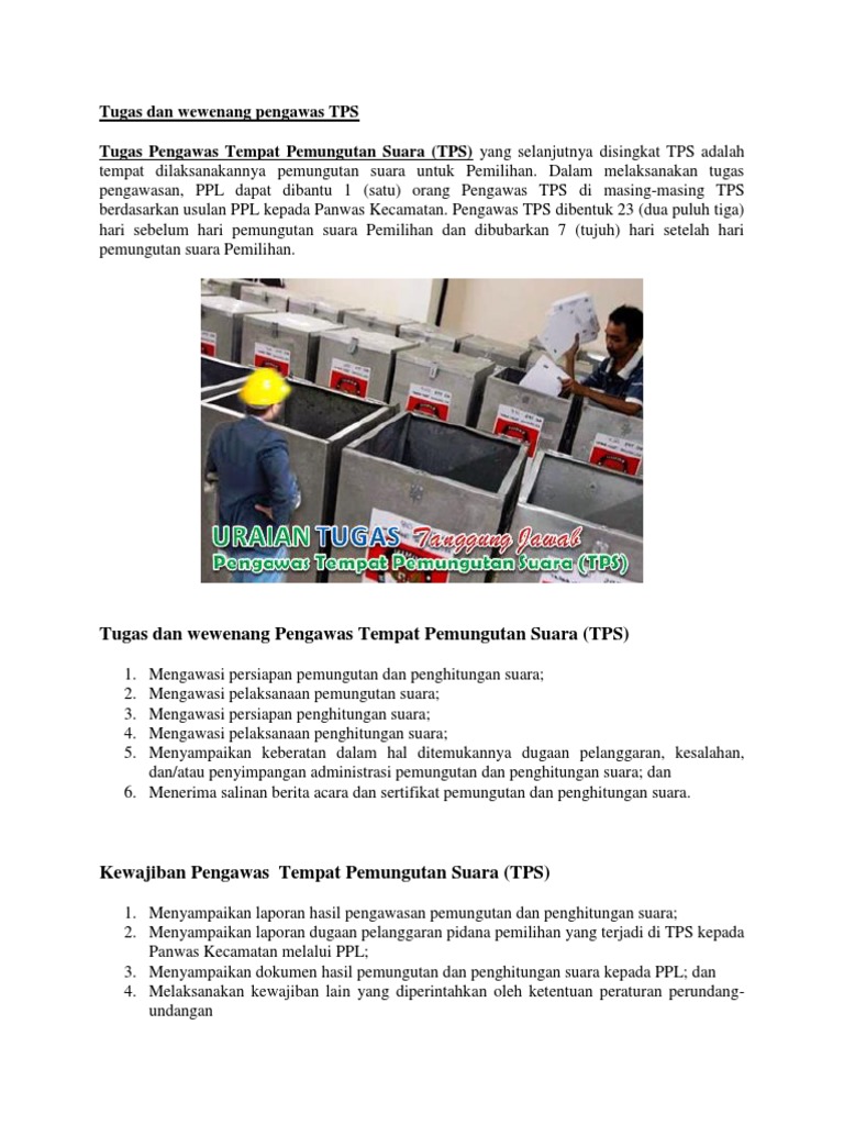 Tugas Dan Wewenang Pengawas TPS | PDF