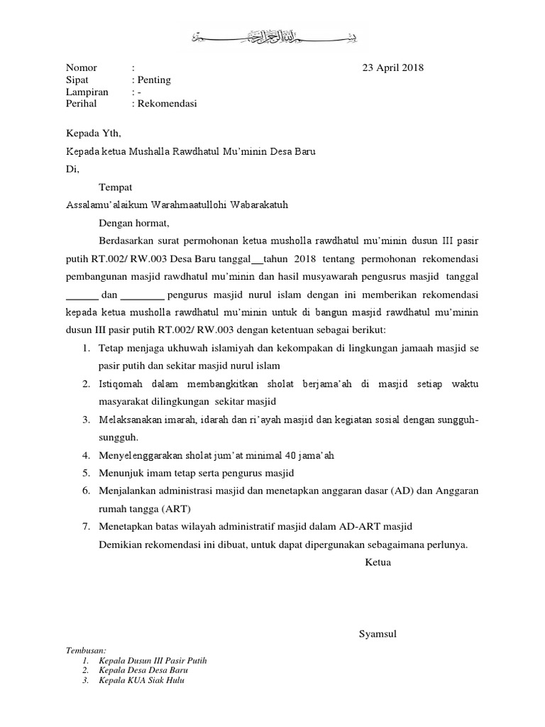 Contoh Rekom Masjid | PDF