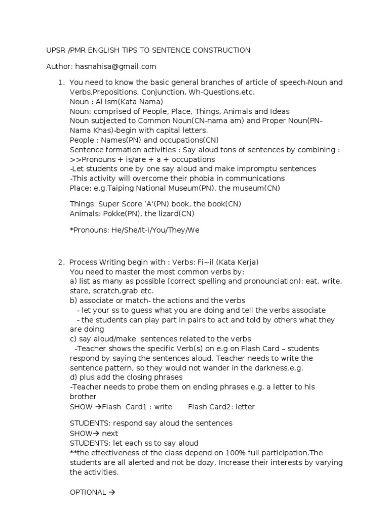 PMR English Sentence Construction Tips | PDF | Sentence (Linguistics ...