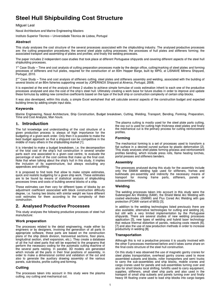 Steel Hull Shipbuilding Cost Structure PDF | PDF | Naval Architecture ...