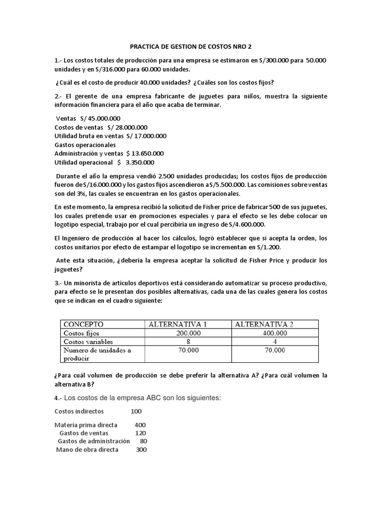 Práctica de Gestión de Costos | PDF | Costo | Economias