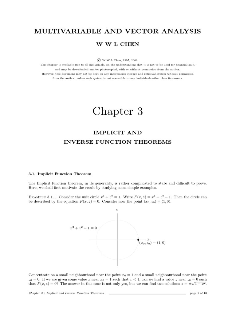 Multivariable and Vector Analysis: Wwlchen | PDF | Derivative | Calculus