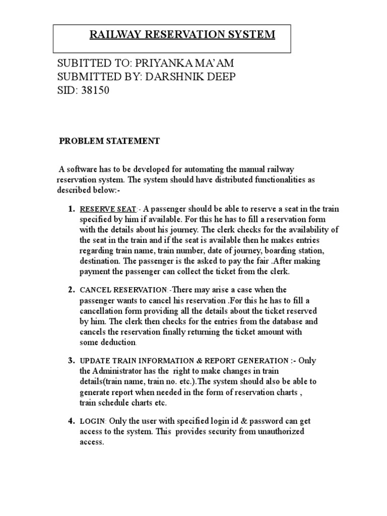 DARSHNIK Railway Reservation Case Study | PDF | Use Case | Microsoft ...