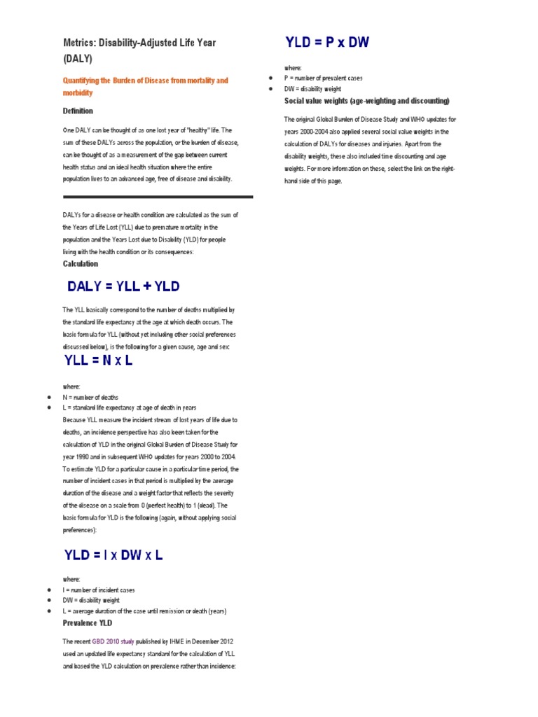 Metrics: Disability-Adjusted Life Year (DALY) : Social Value Weights ...