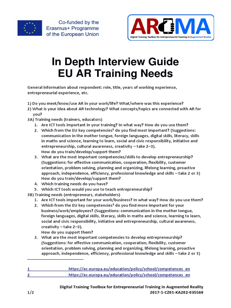 In Depth Interview Guide EU AR Training Needs | PDF | Entrepreneurship ...