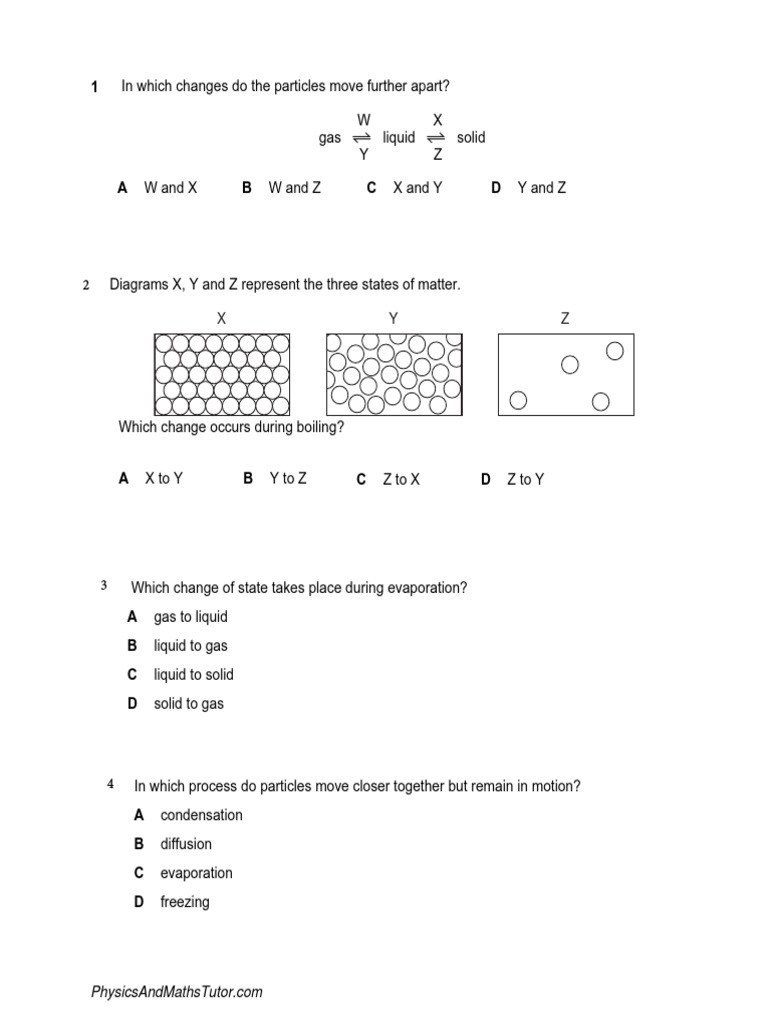 The Particulate Nature of Matter (Multiple Choice) QP | PDF | Liquids ...