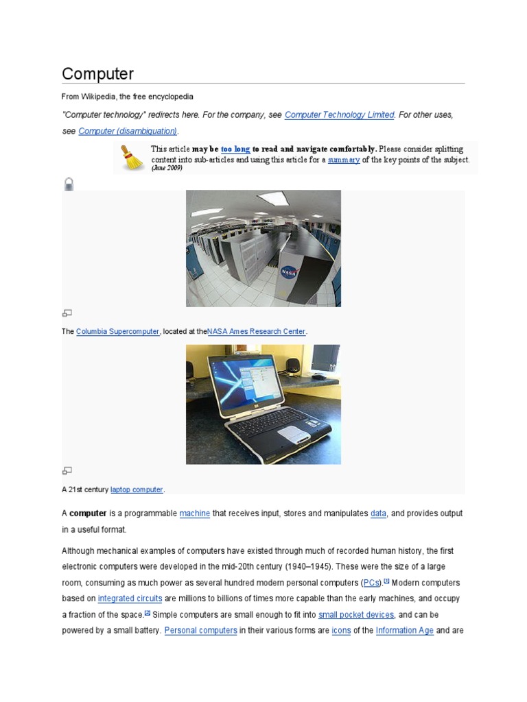 Computer: This Article May Be Content Into Sub-Articles and Using This ...