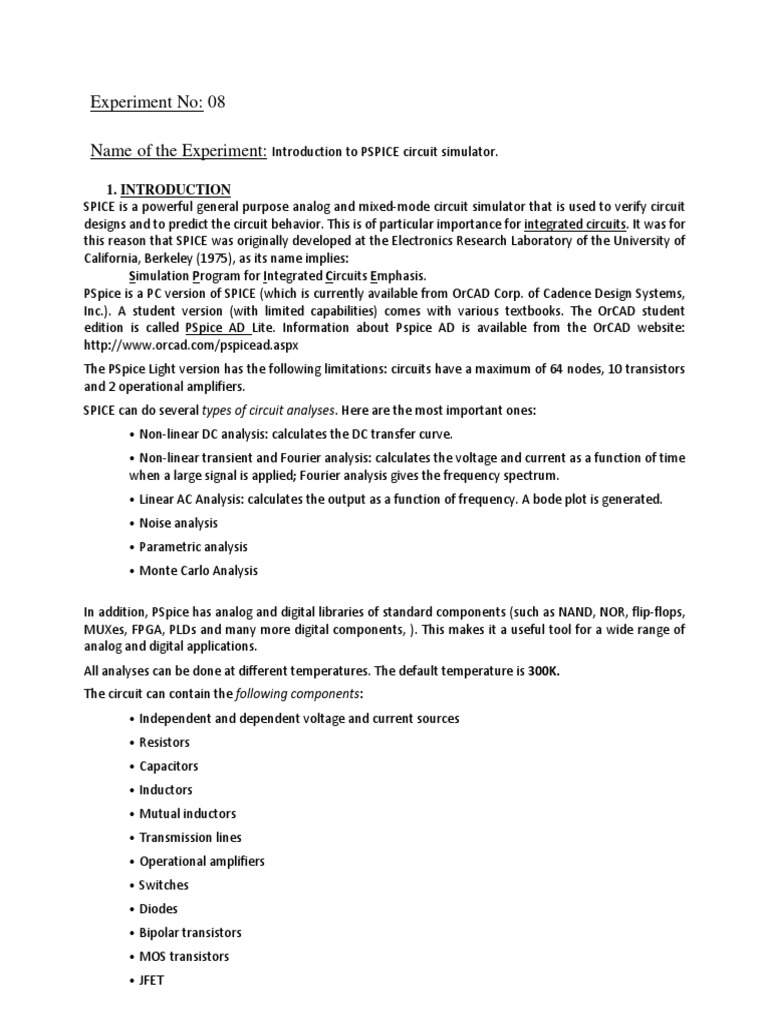 P Spice Manual | PDF | Spice | Electrical Network