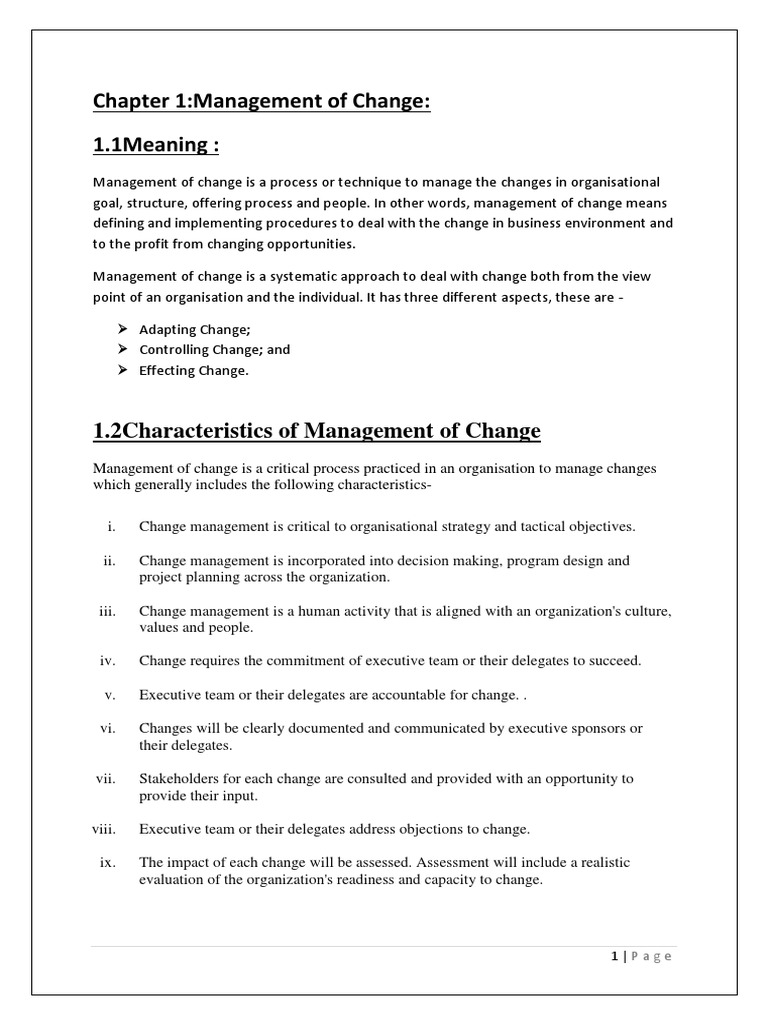 Chapter 1:management of Change: 1.1meaning | PDF | Organization ...