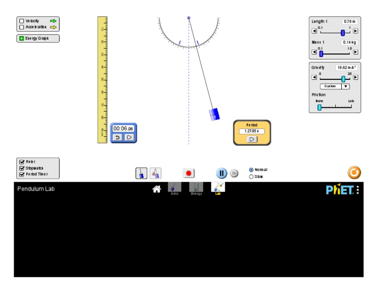 Pendulum Lab: Velocity Acceleration Length 1 0.79 M | PDF