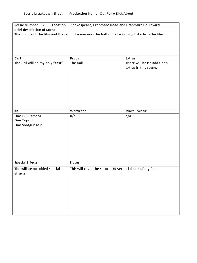 Scene Breakdown Sheet Scene 2 | PDF