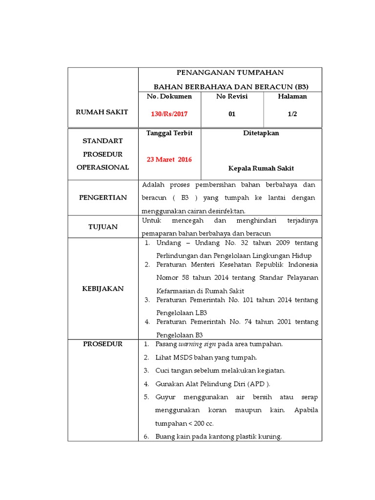 Prosedur Penanganan Tumpahan B3 | PDF