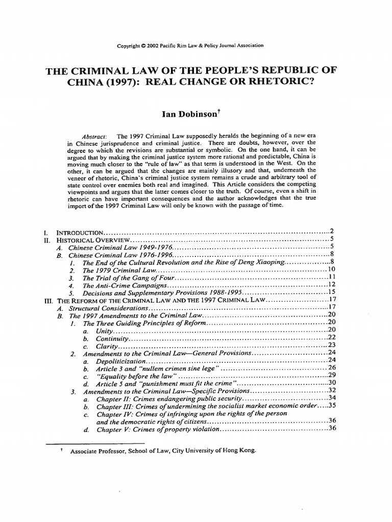 China (1997) : Real Change or Rhetoric?: The Criminal Law of The People ...