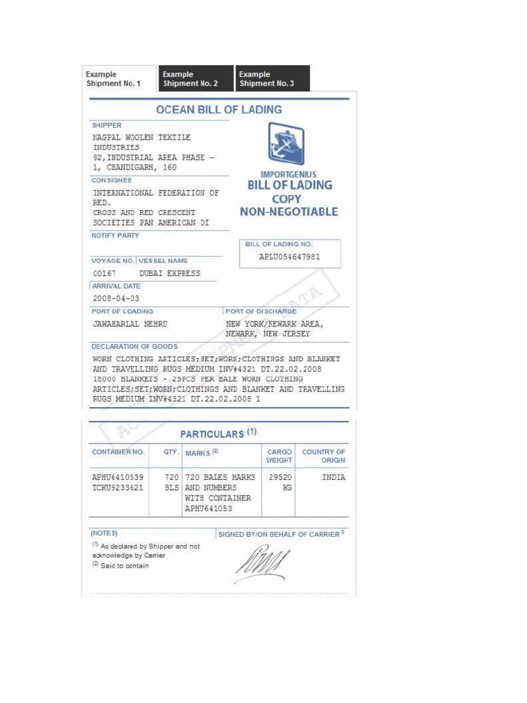 Bill of Lading | PDF | Textiles | Invoice