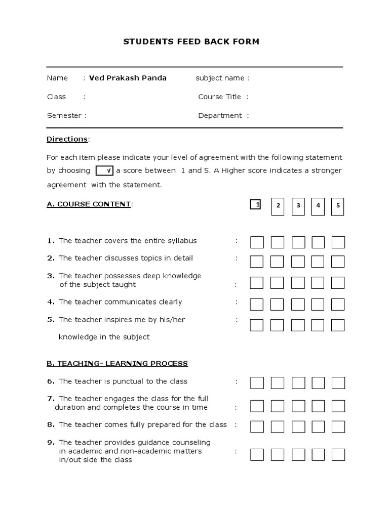 Students Feed Back Form | PDF | Libraries | Teachers