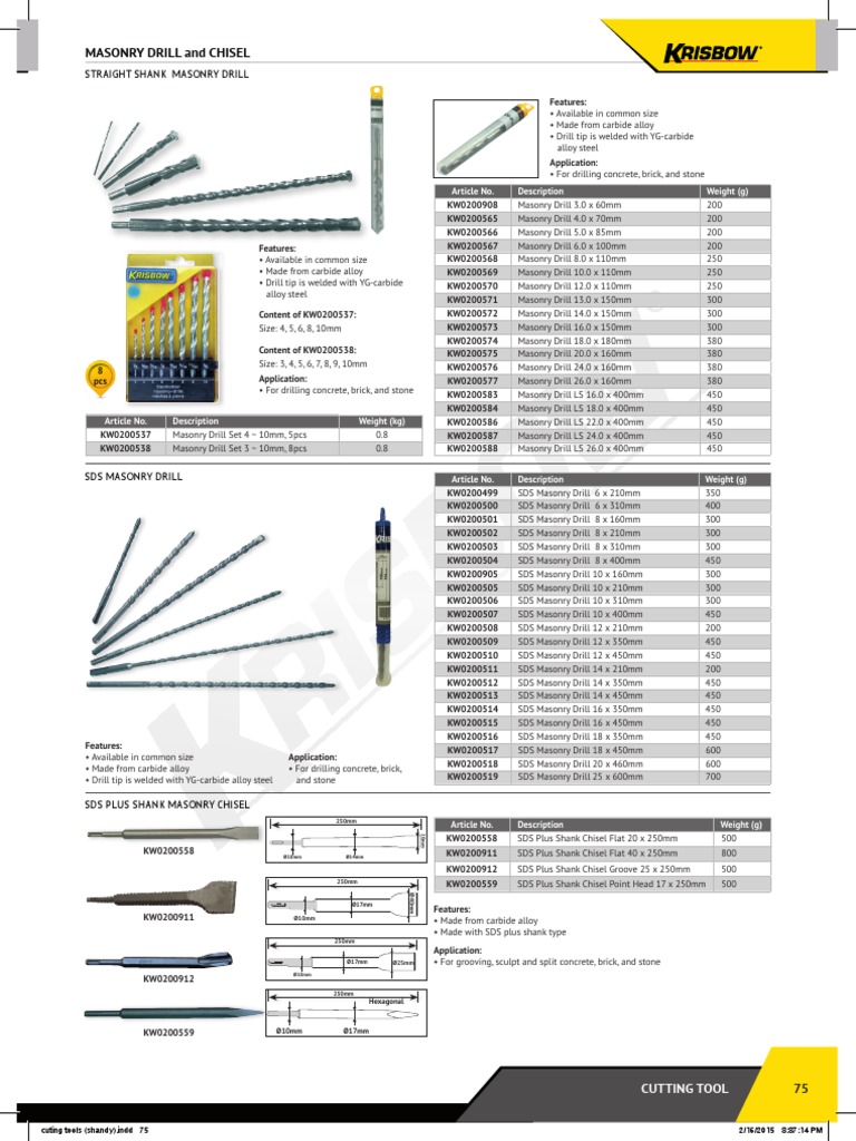 Masonry Drill Tools and Sets Overview | PDF | Drill | Steel