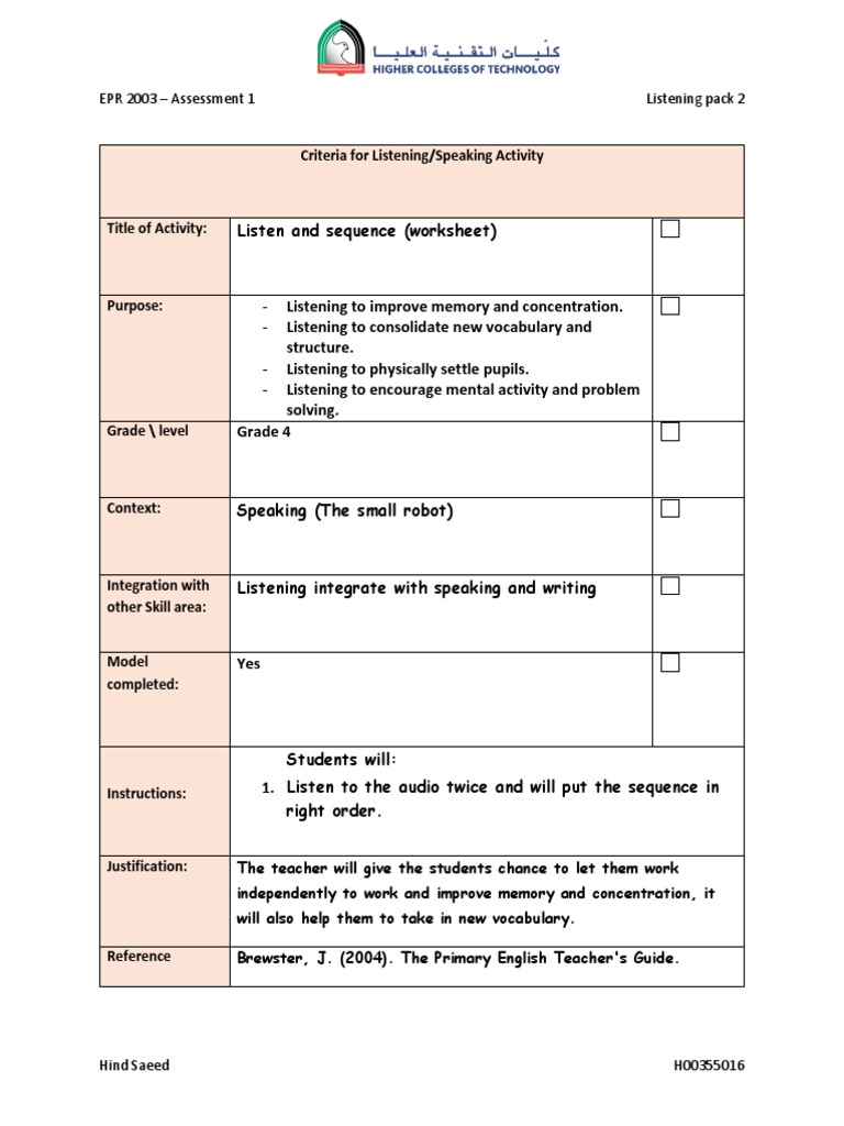 Hind h00355016 - Listening2-Checklist | PDF
