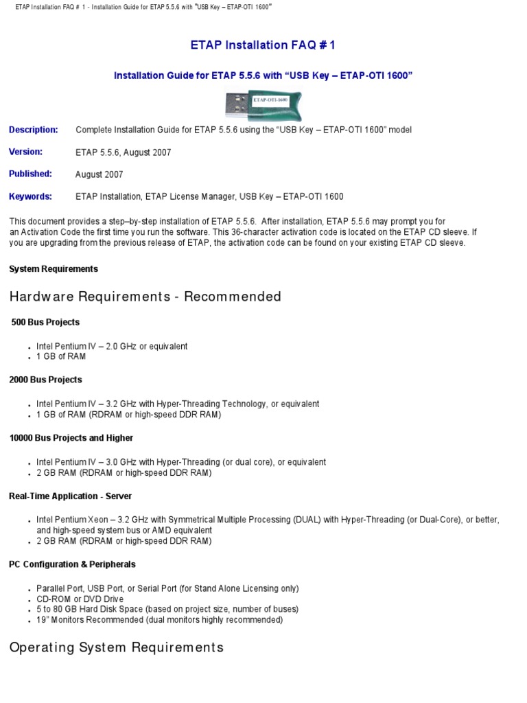 Install ETAP 5.5.6 with USB Key Guide | PDF | Installation (Computer ...