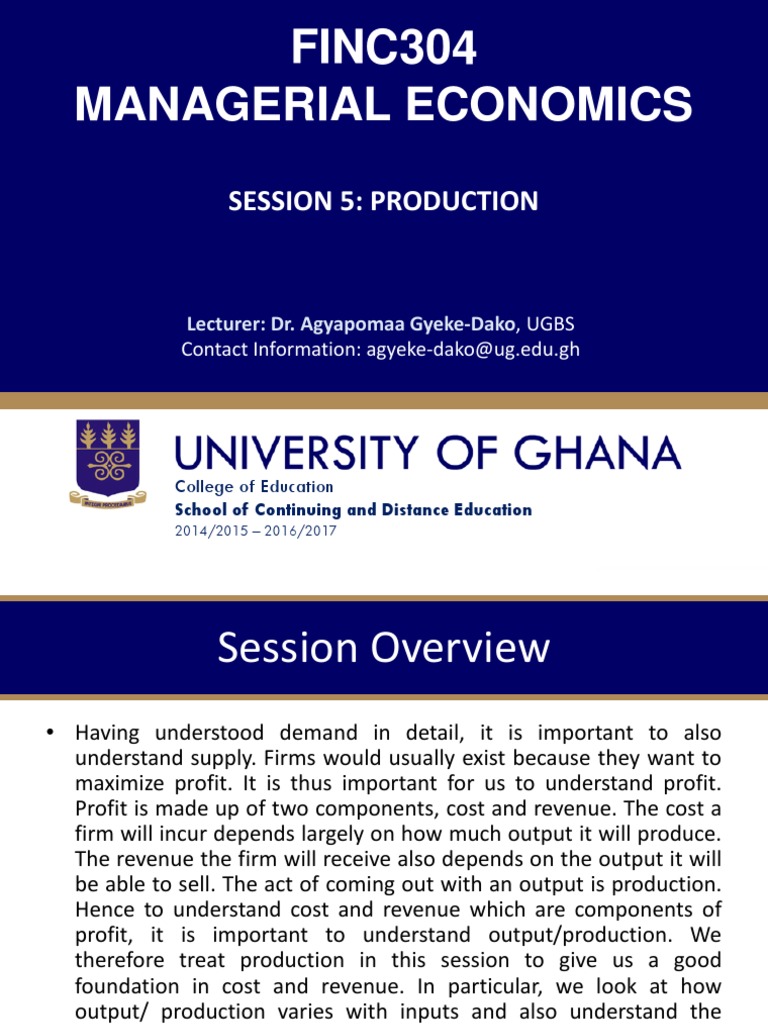 FINC304 Managerial Economics: Session 5: Production | PDF | Production ...