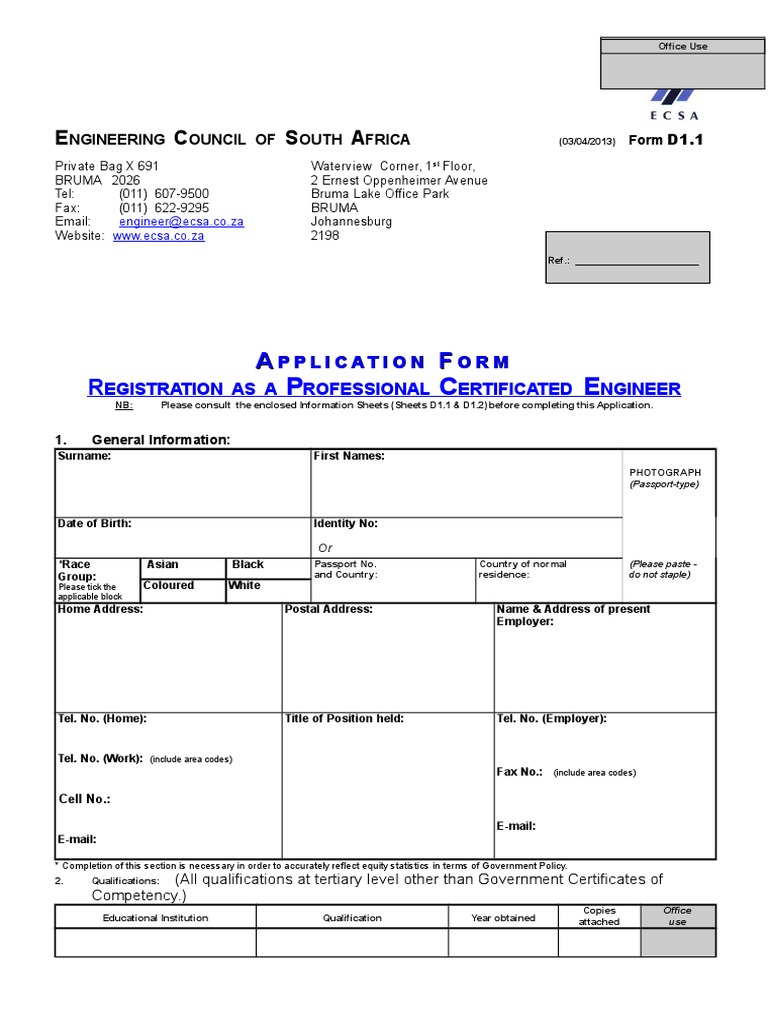 1D ECSA CertEng AppForm | PDF | Engineer | Banks