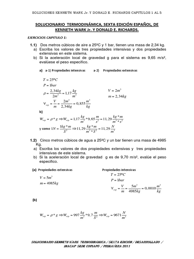 Solucionario Kenneth Wark Termodinamica PDF | PDF | Presión | Medida de ...