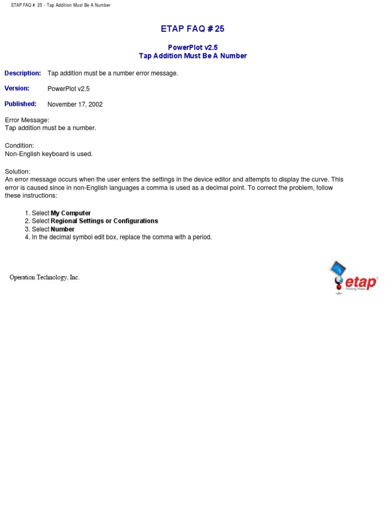 ETAP FAQ - Powerplot | PDF